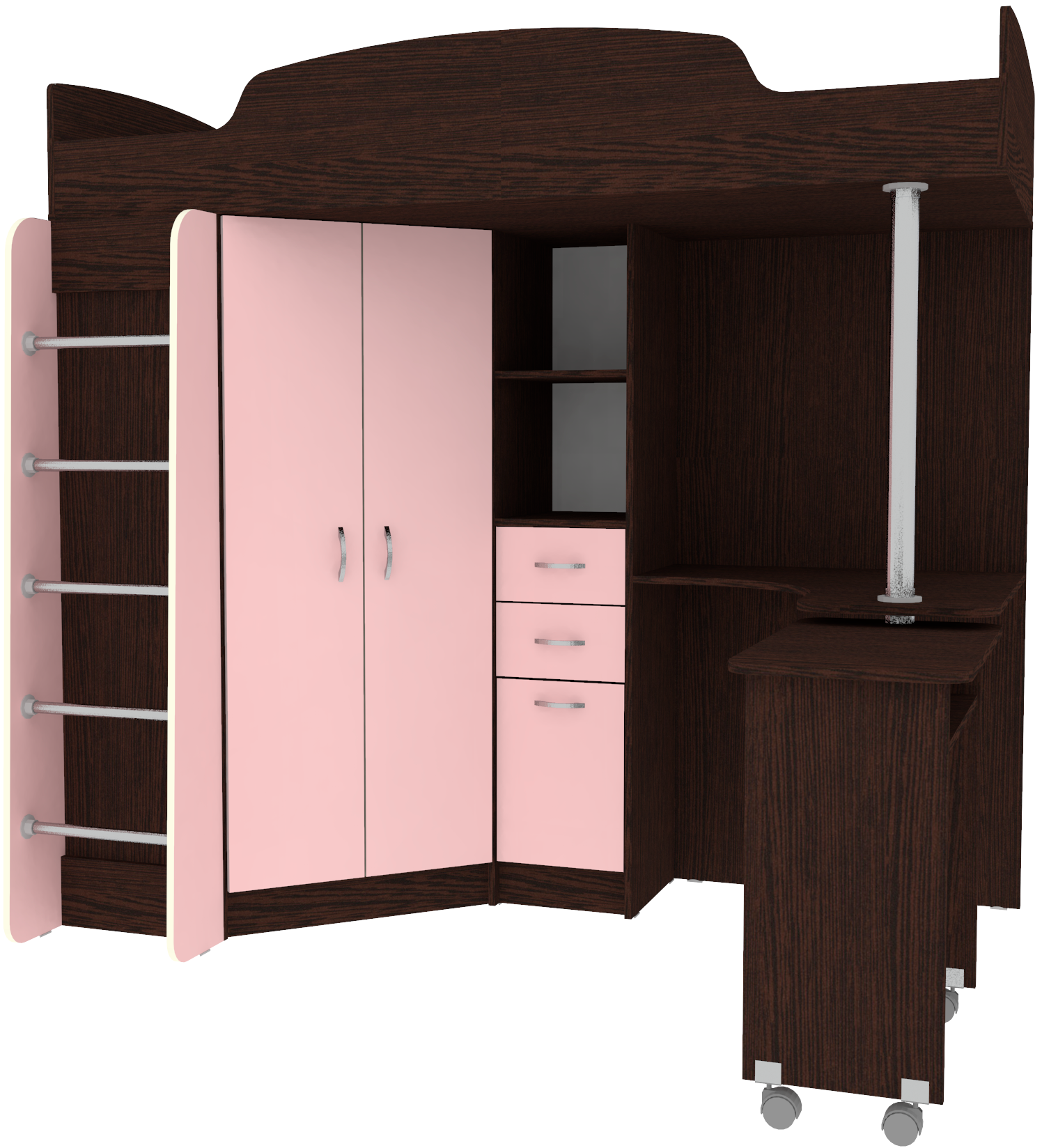 Кровать чердак Теремок-1 Венге Розовый