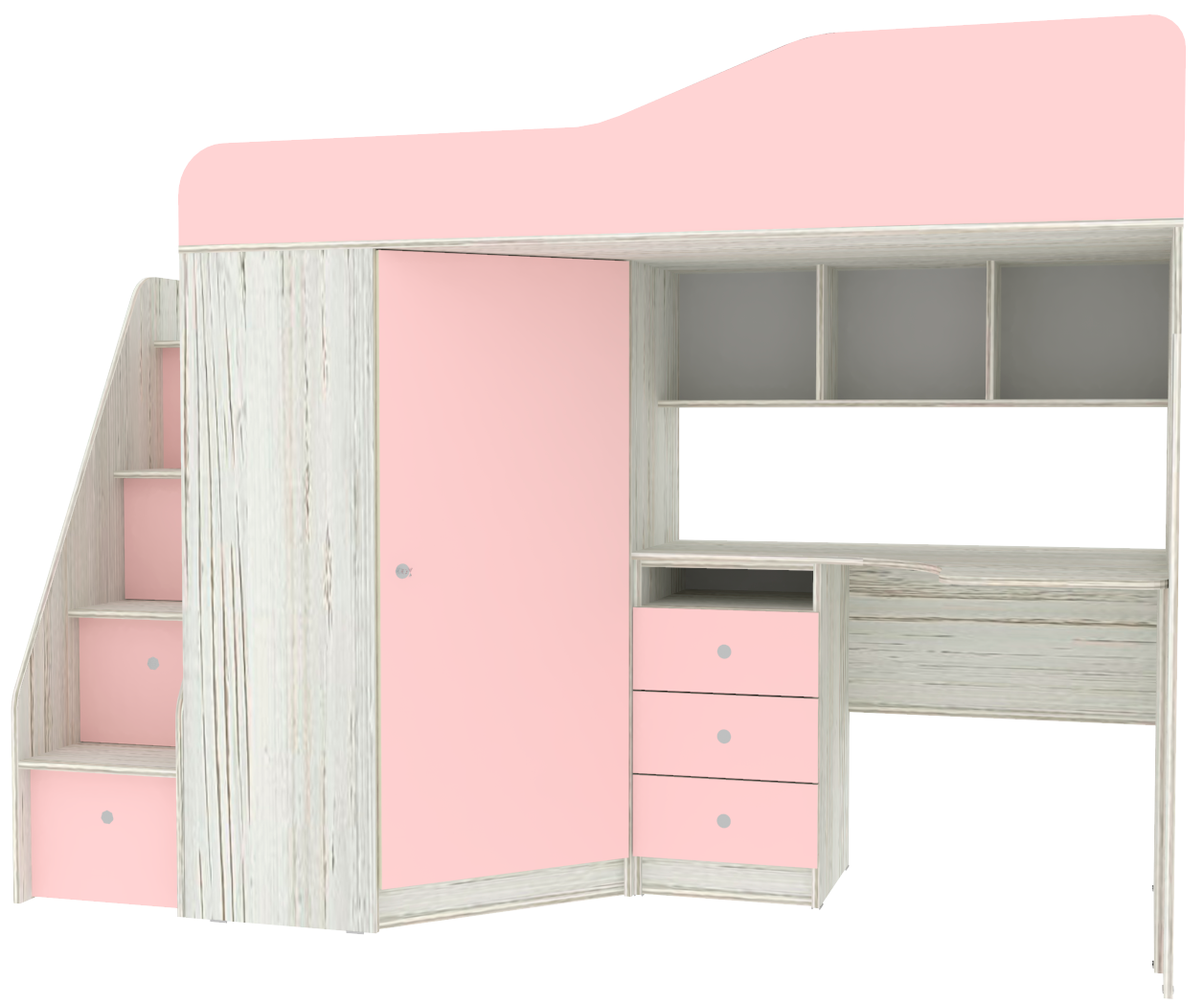Кровать чердак Кадет 1 с универсальной лестницей Винтерберг Розовый