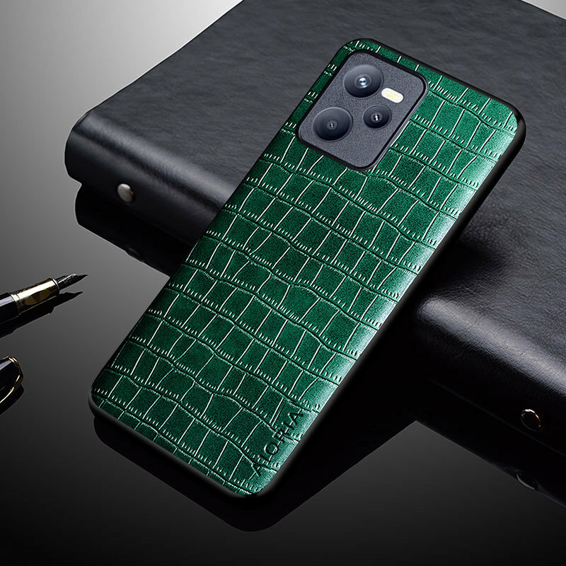 Чехол-бампер MyPads Silicone Croco на Realme C35 / Narzo 50A Prime из силикона с дизайном под кожу крокодила зеленый