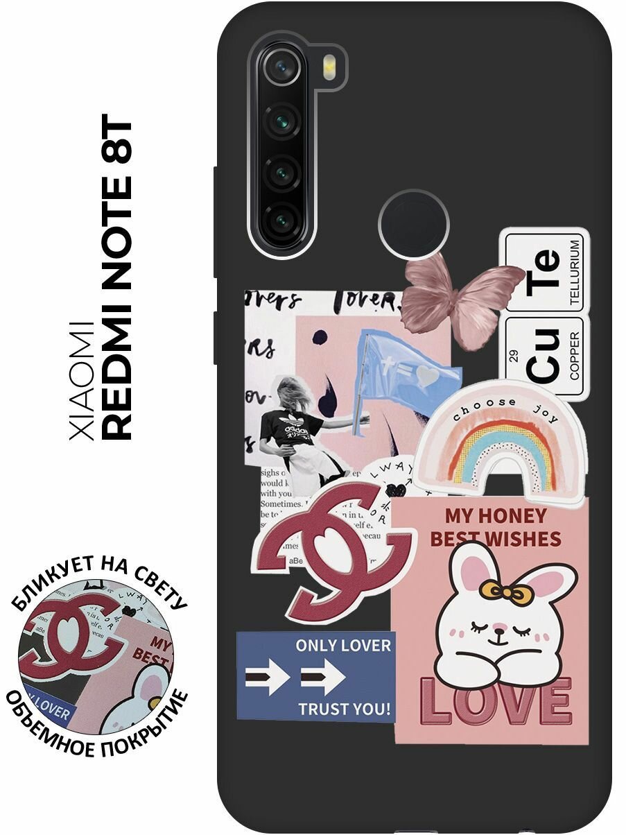 Матовый чехол Cute Stickers для Xiaomi Redmi Note 8T / Сяоми Редми Ноут 8Т с 3D эффектом черный