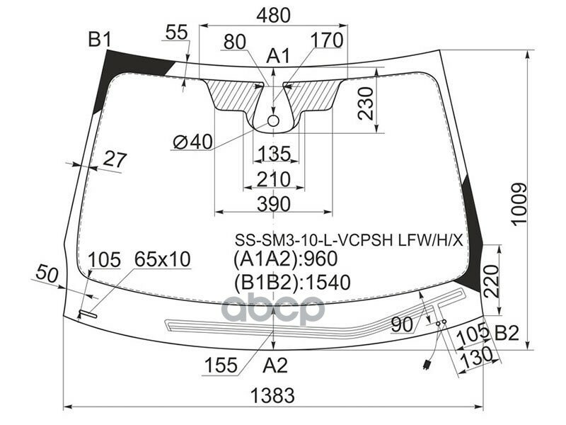 Стекло лобовое (Обогрев щеток/ Датчик дождя) Renault Fluence 09-17 / Megane 08-16 XYG арт. SS-SM3-10-L-VCPSH LFW/H/X