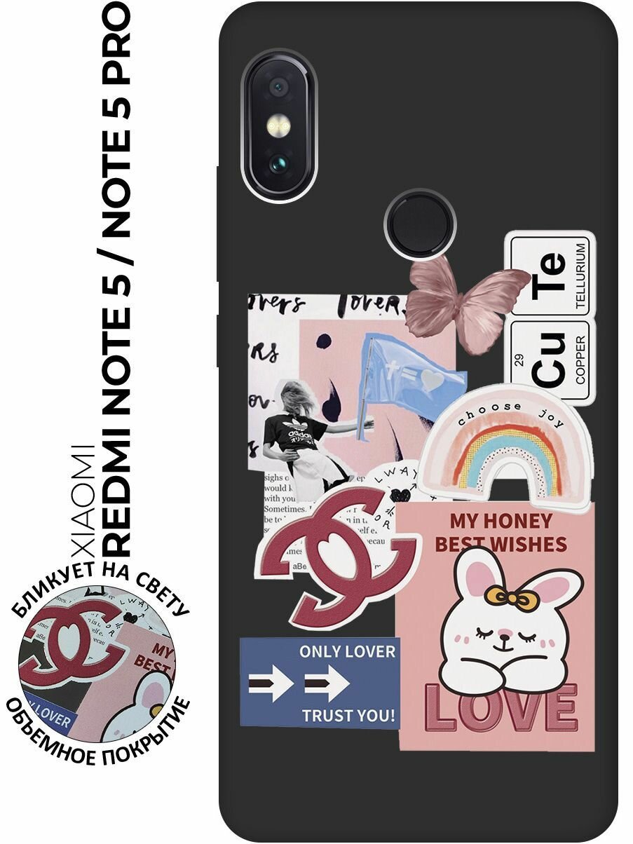 Матовый чехол Cute Stickers для Xiaomi Redmi Note 5 / Note 5 Pro / Сяоми Редми Ноут 5 / Ноут 5 Про с 3D эффектом черный