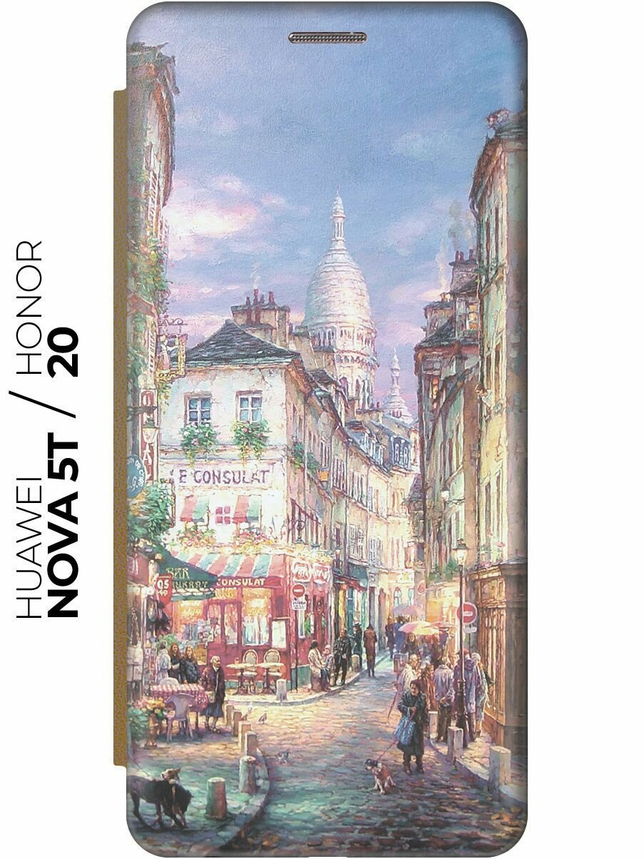 Чехол-книжка Пейзаж Монмартра на Honor 20 / Huawei Nova 5T / Хонор 20 / Хуавей Нова 5Т золотой