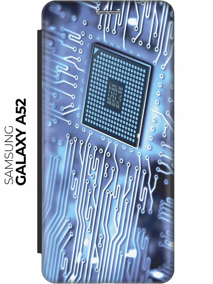 Чехол-книжка Голубая микросхема на Samsung Galaxy A52 / Самсунг А52 черный