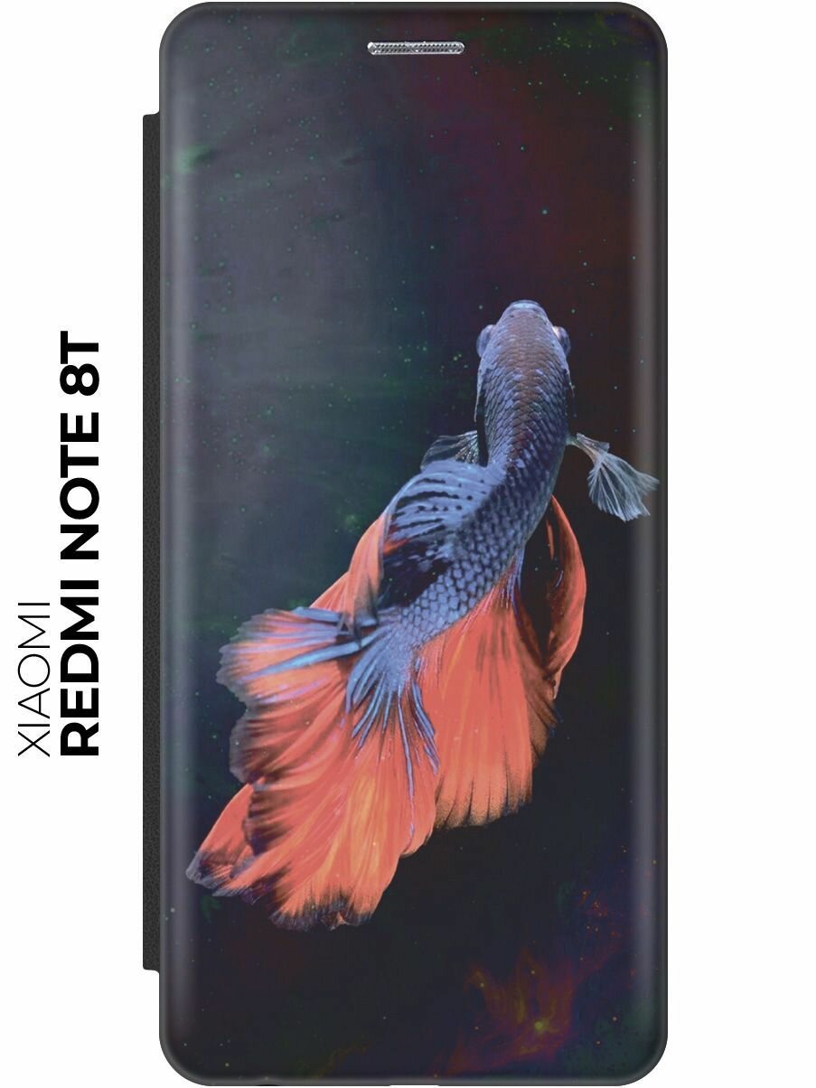 Чехол-книжка Красно-синяя рыба на Xiaomi Redmi Note 8T / Сяоми Редми Ноут 8Т черный