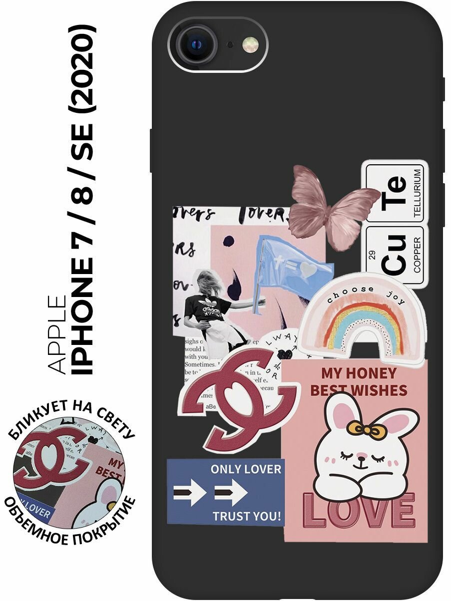 Силиконовый чехол на Apple iPhone SE (2022) / SE (2020) / 8 / 7 / Эпл Айфон СЕ 2022 / СЕ 2020 / 8 / 7 с рисунком "Cute Stickers" Soft Touch черный