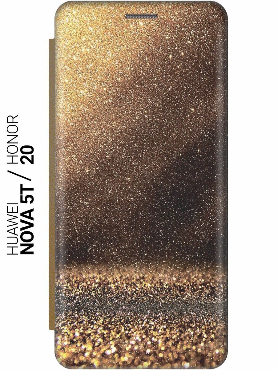 Чехол-книжка на Honor 20, Huawei Nova 5T, Хонор 20, Хуавей Нова 5Т c принтом "Золотая пыль" золотистый