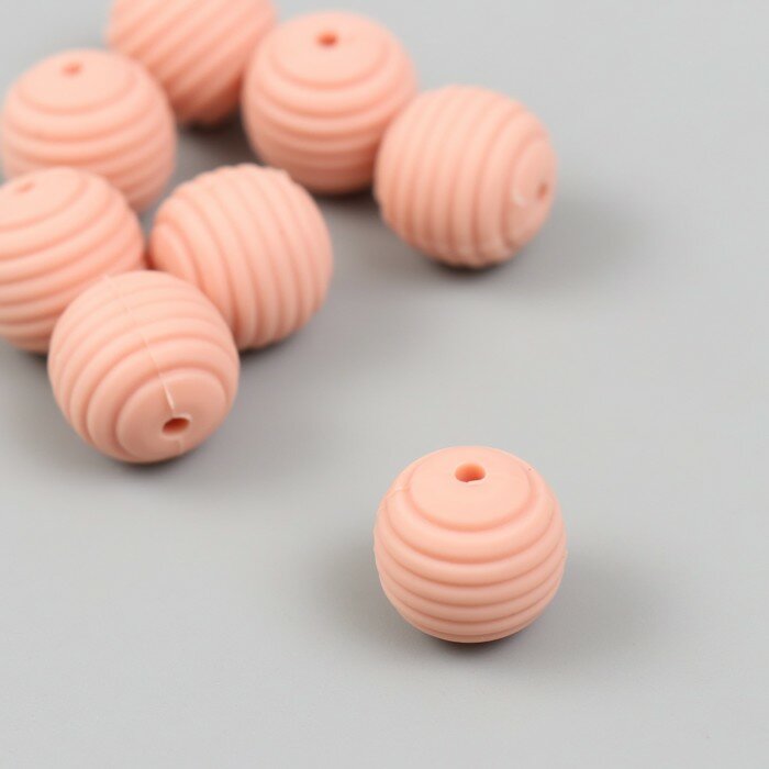 Бусина силикон Круглая с фаской, пепельно-розовая, d=1.5 см, 8 шт.