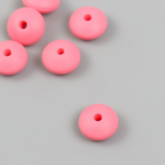 Бусина силикон Сплющенная, детский розовый, d=1.2 см, 6 шт.