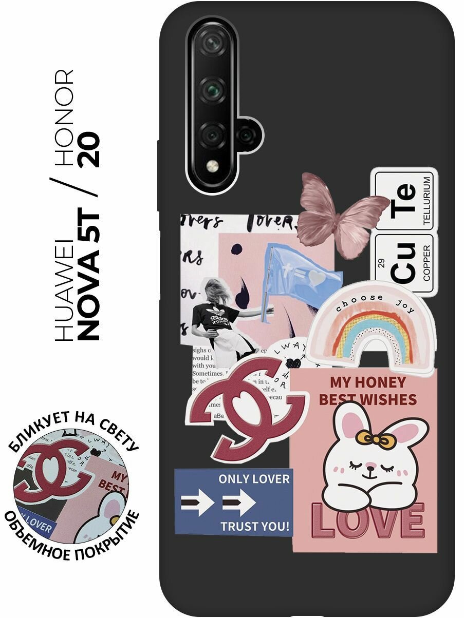 Матовый чехол Cute Stickers для Honor 20 / Huawei Nova 5T / Хонор 20 / Хуавей Нова 5Т с 3D эффектом черный