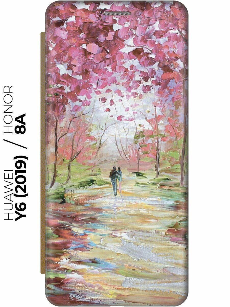 Чехол-книжка Весенняя роща на Honor 8A / 8A Pro / Huawei Y6 (2019) / Y6 Prime (2019) / Хонор 8а / 8а Про / Хуавей У6 2019 / У6 Прайм 2019 золотой