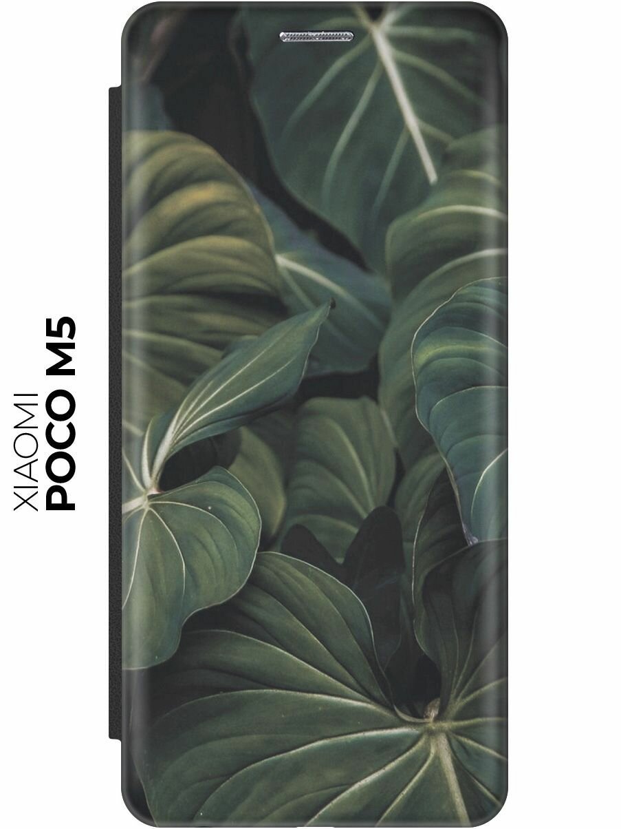 Чехол-книжка Листья филодендрона на Xiaomi Poco M5 / Сяоми Поко М5 черный
