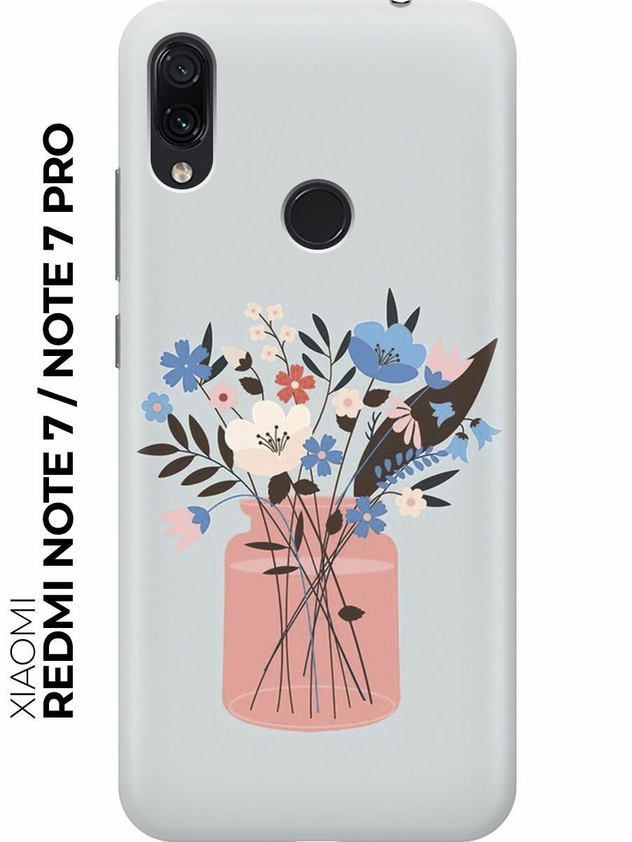 Силиконовый чехол Букет на голубом на Xiaomi Redmi Note 7 / Note 7 Pro / Сяоми Редми Ноут 7 / Ноут 7 Про