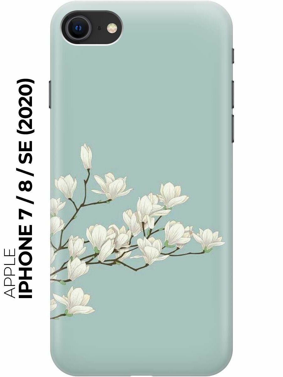 Силиконовый чехол на Apple iPhone SE (2022) / SE (2020) / 8 / 7 / Эпл Айфон СЕ 2022 / СЕ 2020 / 8 / 7 с рисунком "Сакура на голубом"