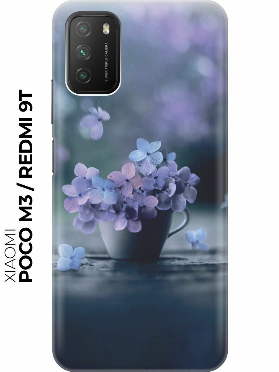 Силиконовый чехол Синие цветы в чашке на Xiaomi Redmi 9T / Poco M3 / Сяоми Поко М3 / Сяоми Редми 9Т