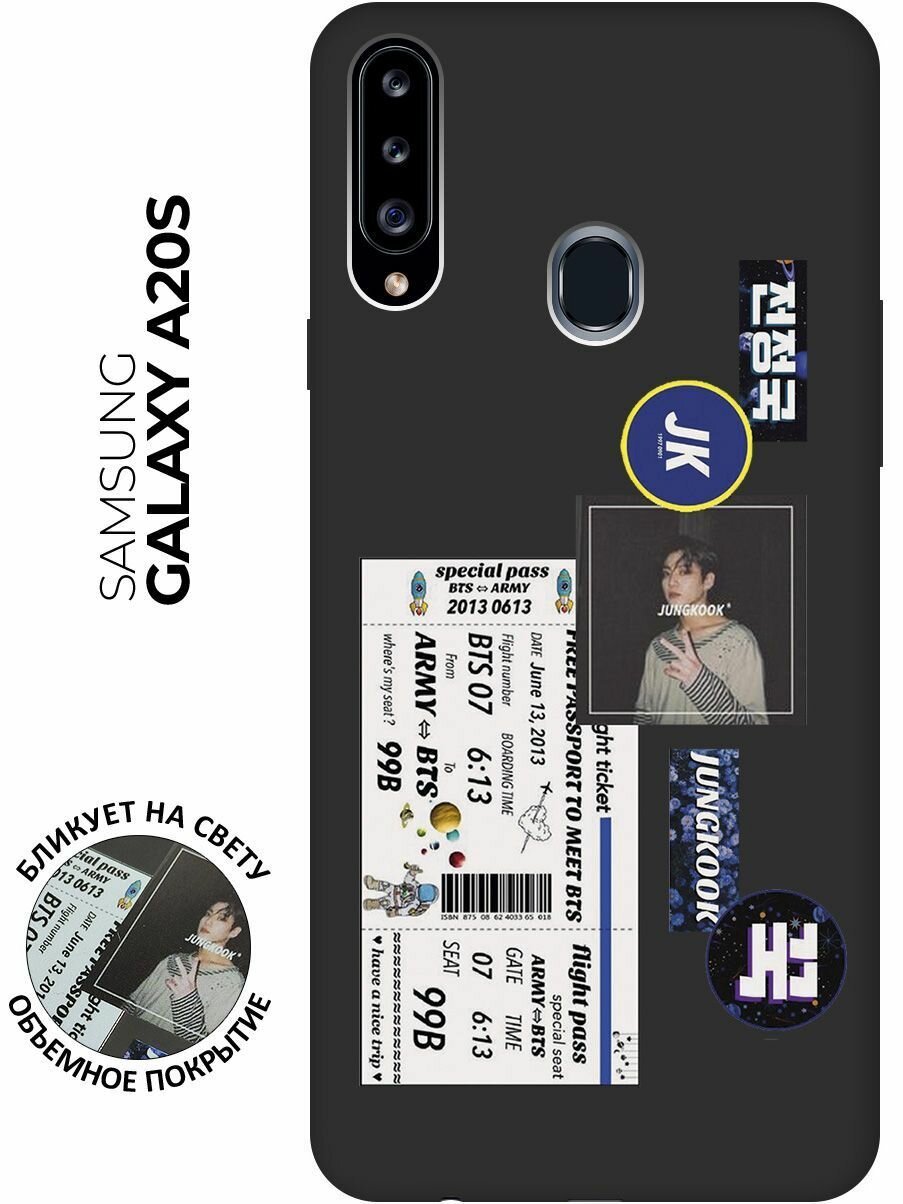 Матовый чехол BTS Stickers для Samsung Galaxy A20s / Самсунг А20с с 3D эффектом черный