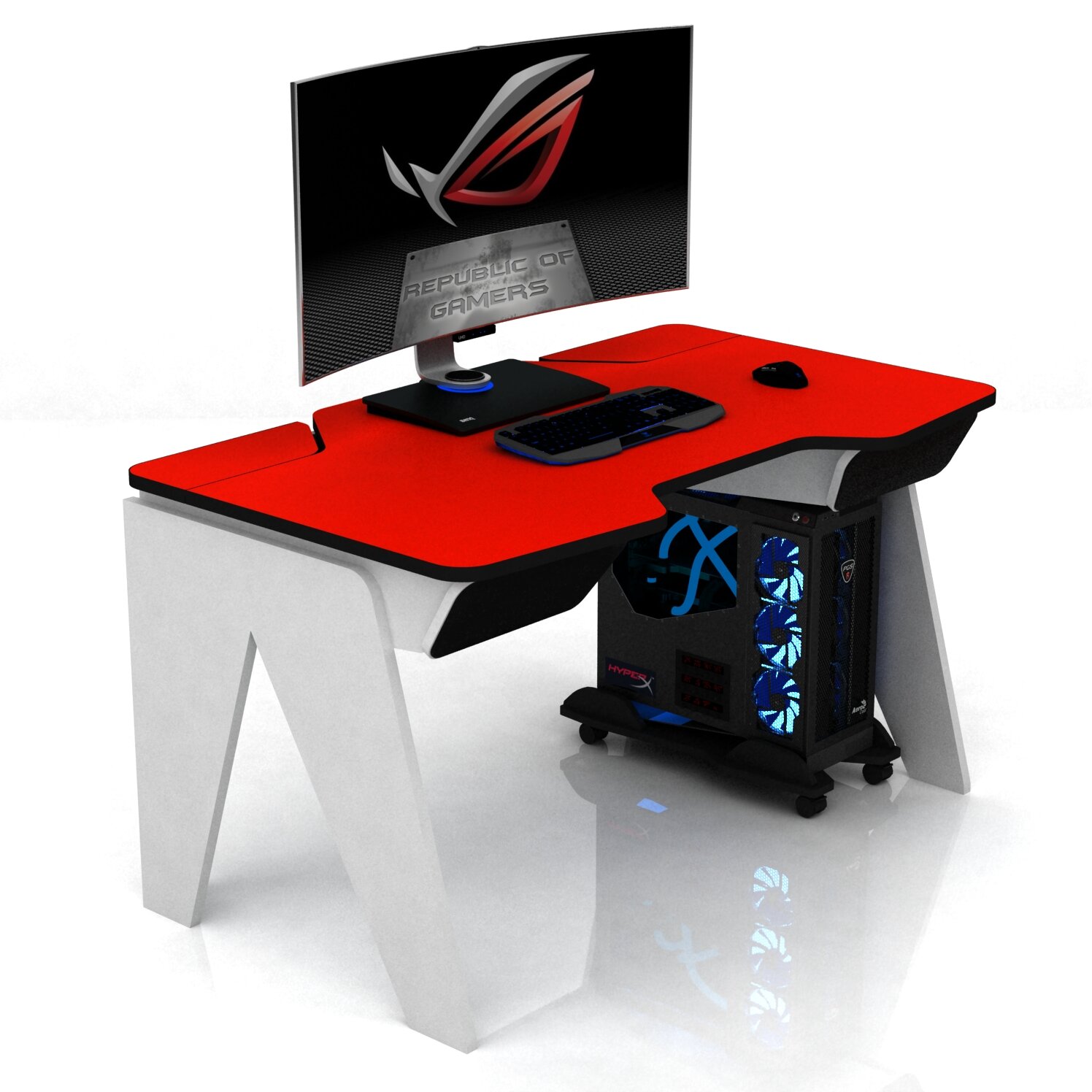 Инновационный компьютерный стол DX ENZO (white edition) красный