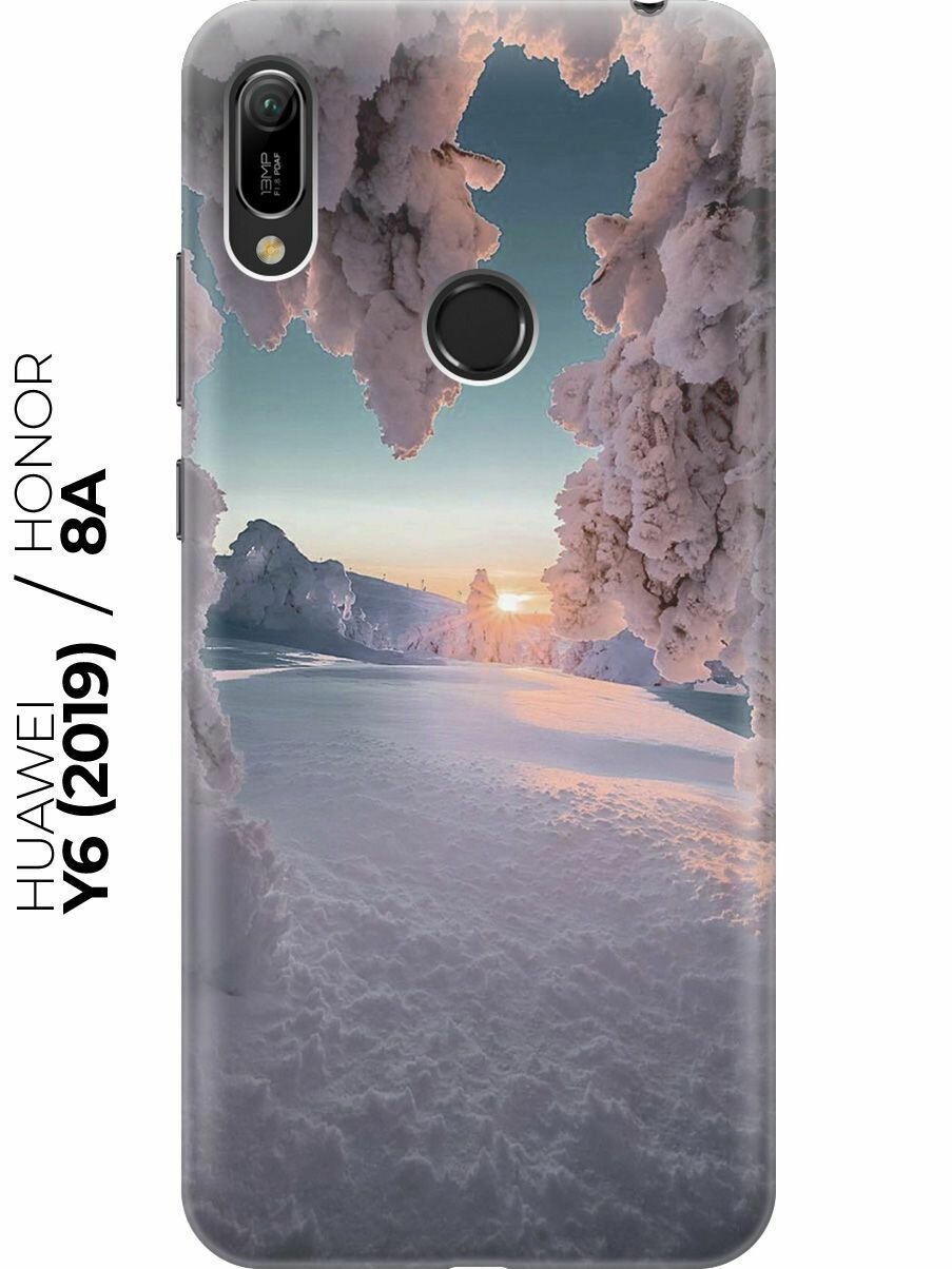 Силиконовый чехол Заснеженные ветви на закате на Huawei Y6 (2019) / Y6 Prime (2019) / Honor 8A / 8A Pro / Хонор 8а / Хонор 8а Про / Хуавей У6 2019 / Хуавей У6 Прайм 2019