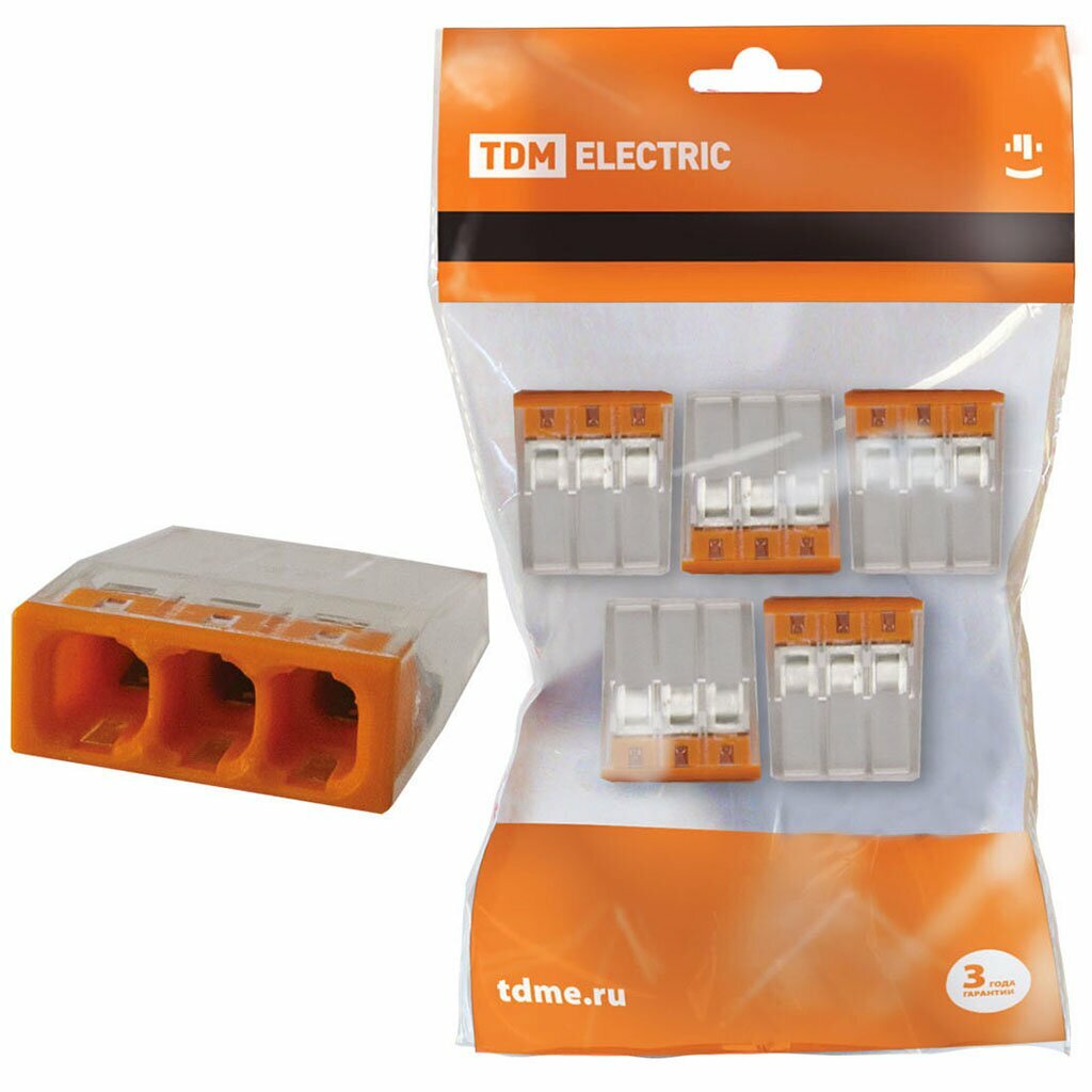 Клемма КБМ-2273-233, строительно-монтажная, с пастой, 5 шт, 2.5 мм², TDM Electric, SQ0517-0122