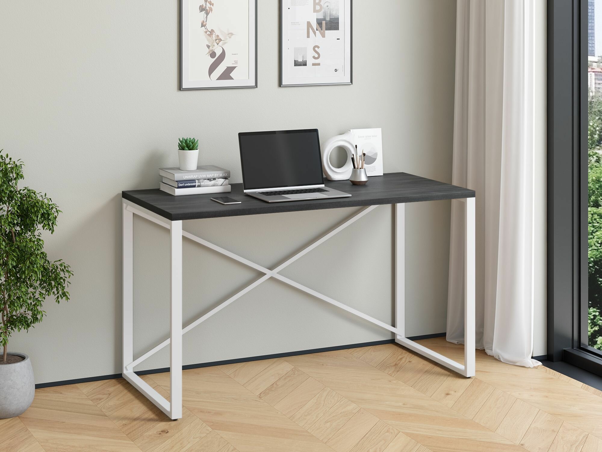 Стол письменный Айсберг Лофт 01 Белый/северное дерево темное