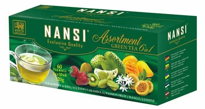 Зелёный фруктовый чай " нанси " 60 пак 6 видов*10пак