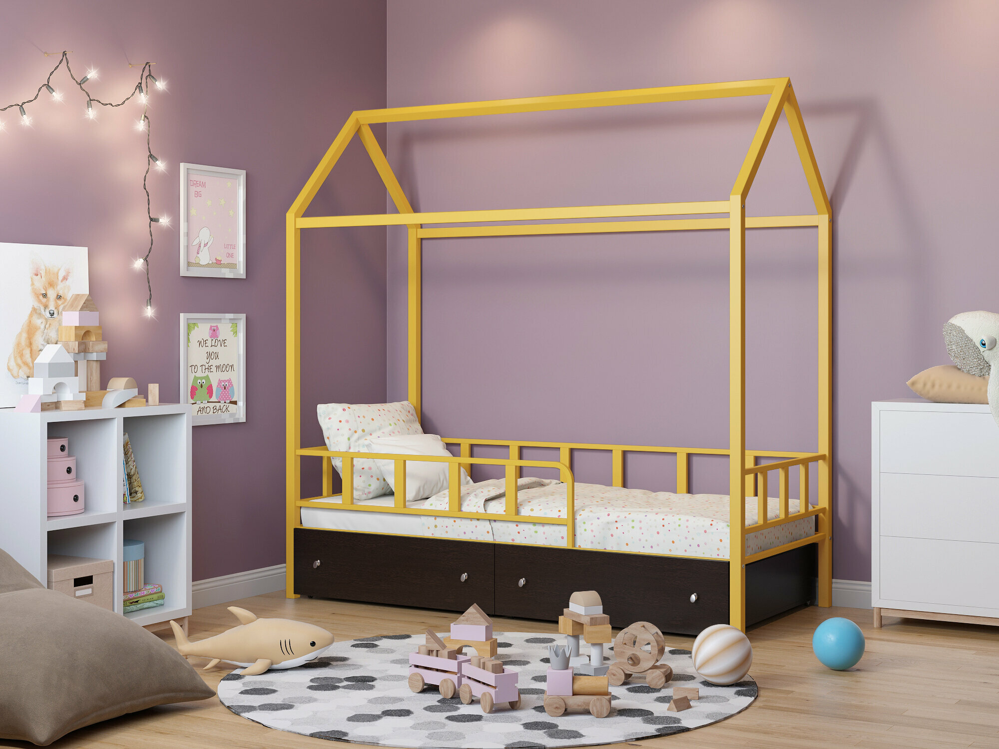 Кровать-домик Риччи Желтый ящики венге