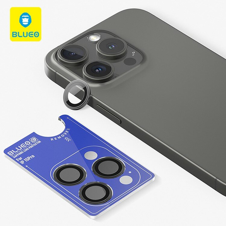 BlueO стекло для iPhone 15 Pro Camera Lens SAPPHIRE metal armored 3 шт. Black (+install)