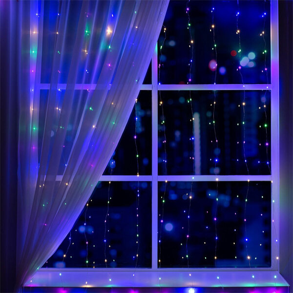 Гирлянда занавес RGB серебристая нить, 2х2 м, 300 LED Распродажа!