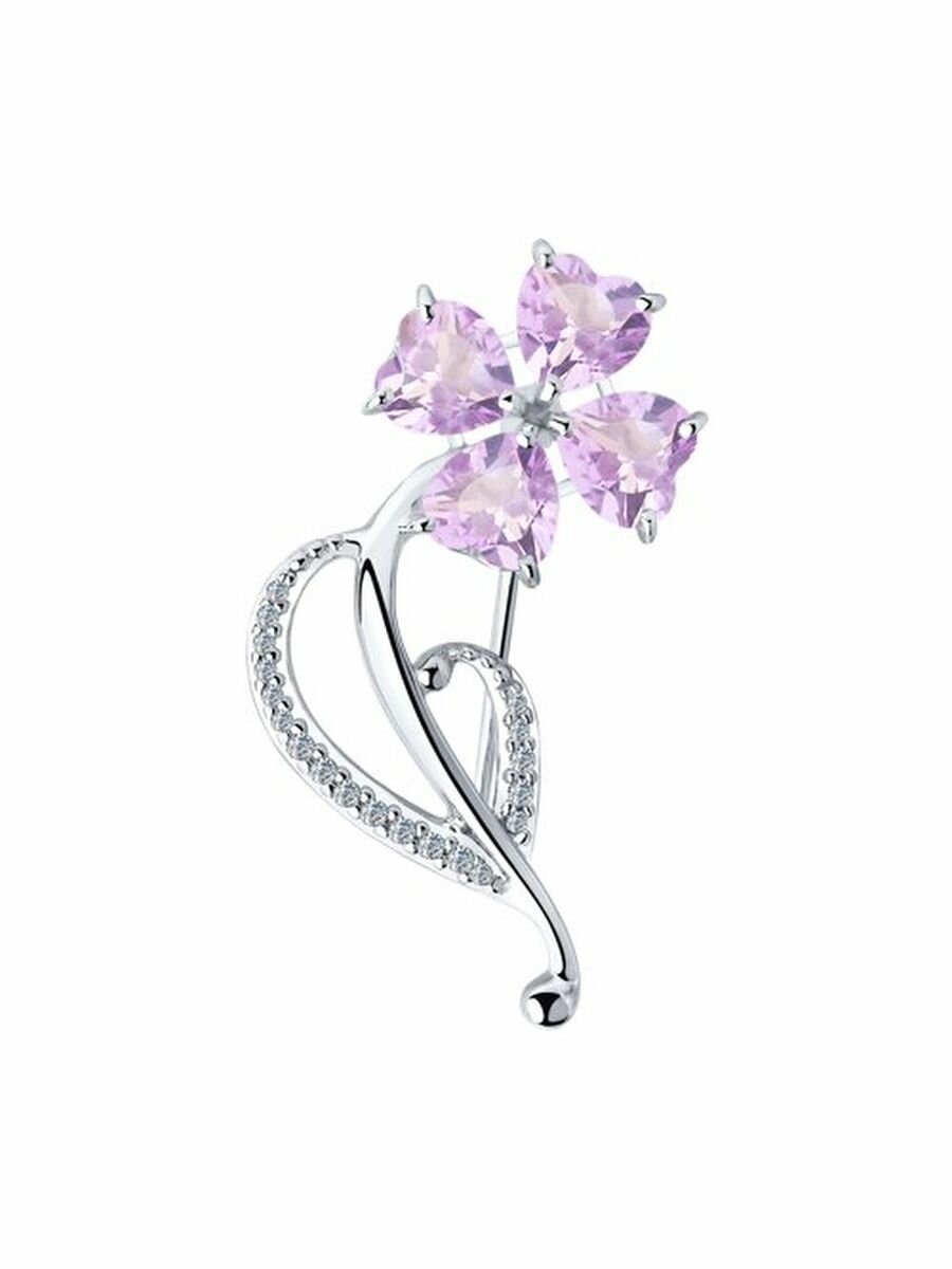 Брошь, серебро, 925 проба, родирование, аметист