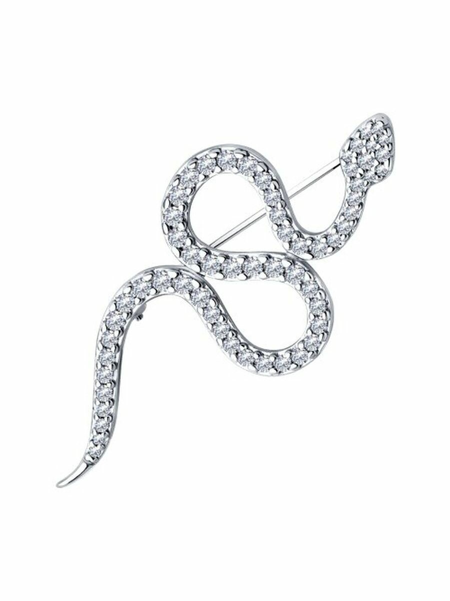 Брошь, серебро, 925 проба, родирование, фианит