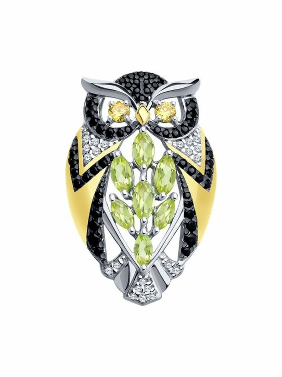 Брошь, серебро, 925 проба, родирование, фианит