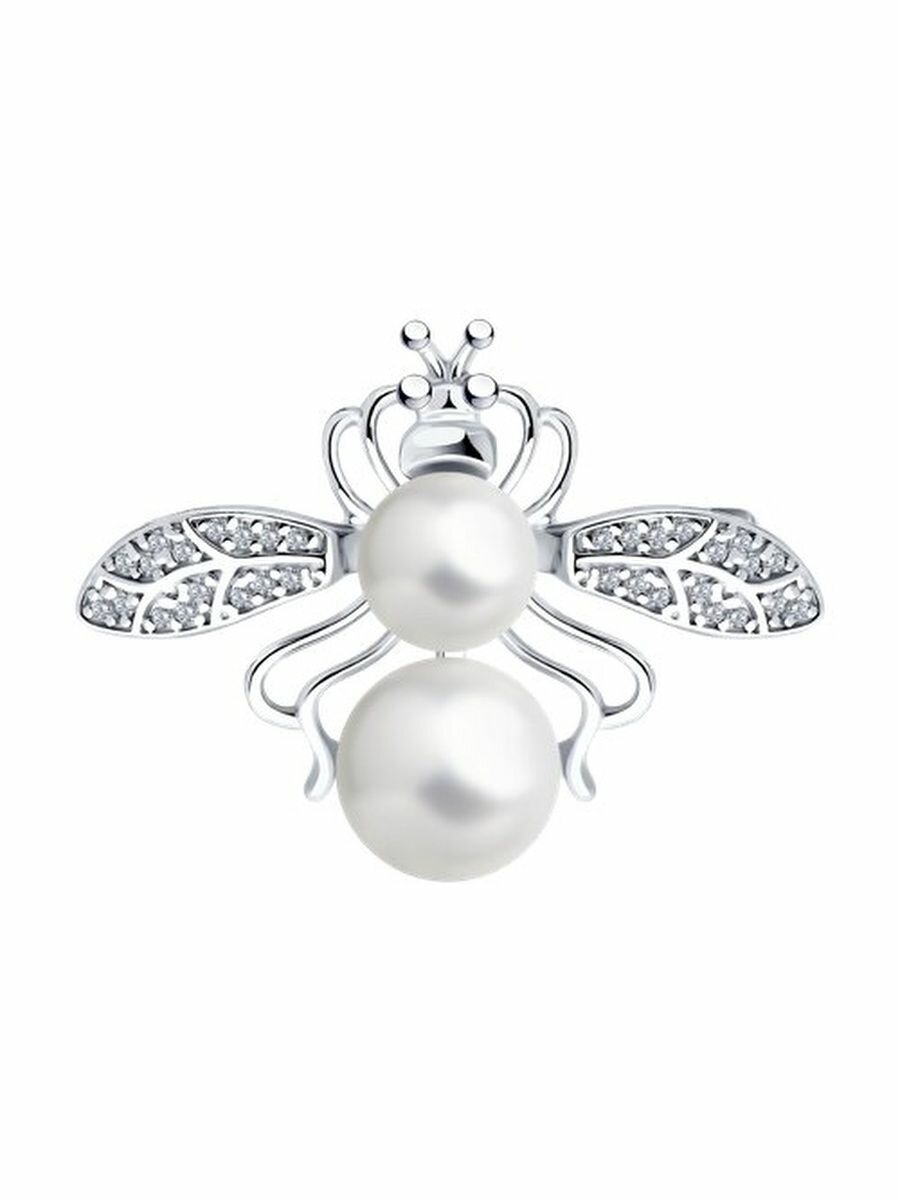 Брошь, серебро, 925 проба, родирование, жемчуг