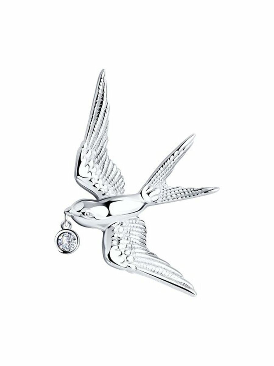 Брошь, серебро, 925 проба, родирование, фианит