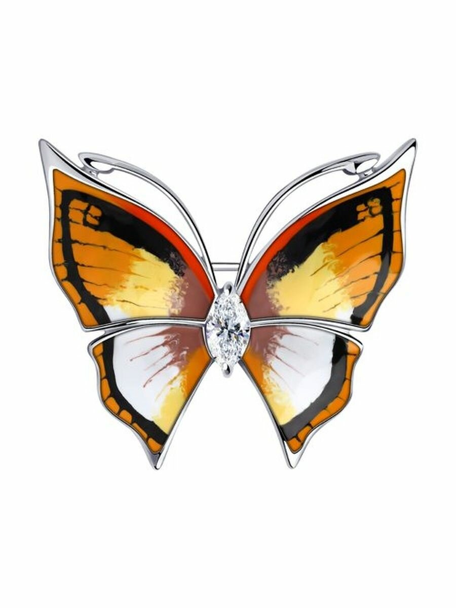 Брошь, серебро, 925 проба, родирование, фианит