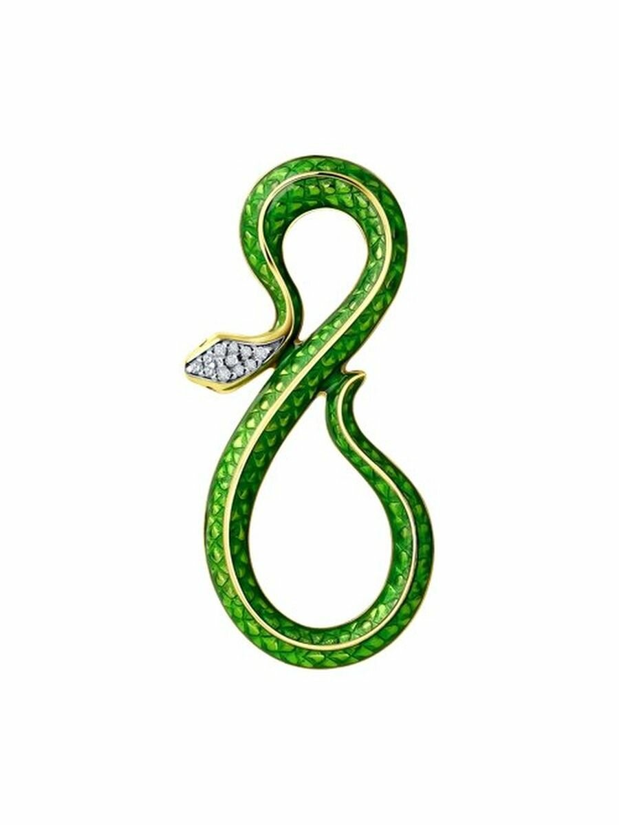 Брошь, серебро, 925 проба, золочение, фианит