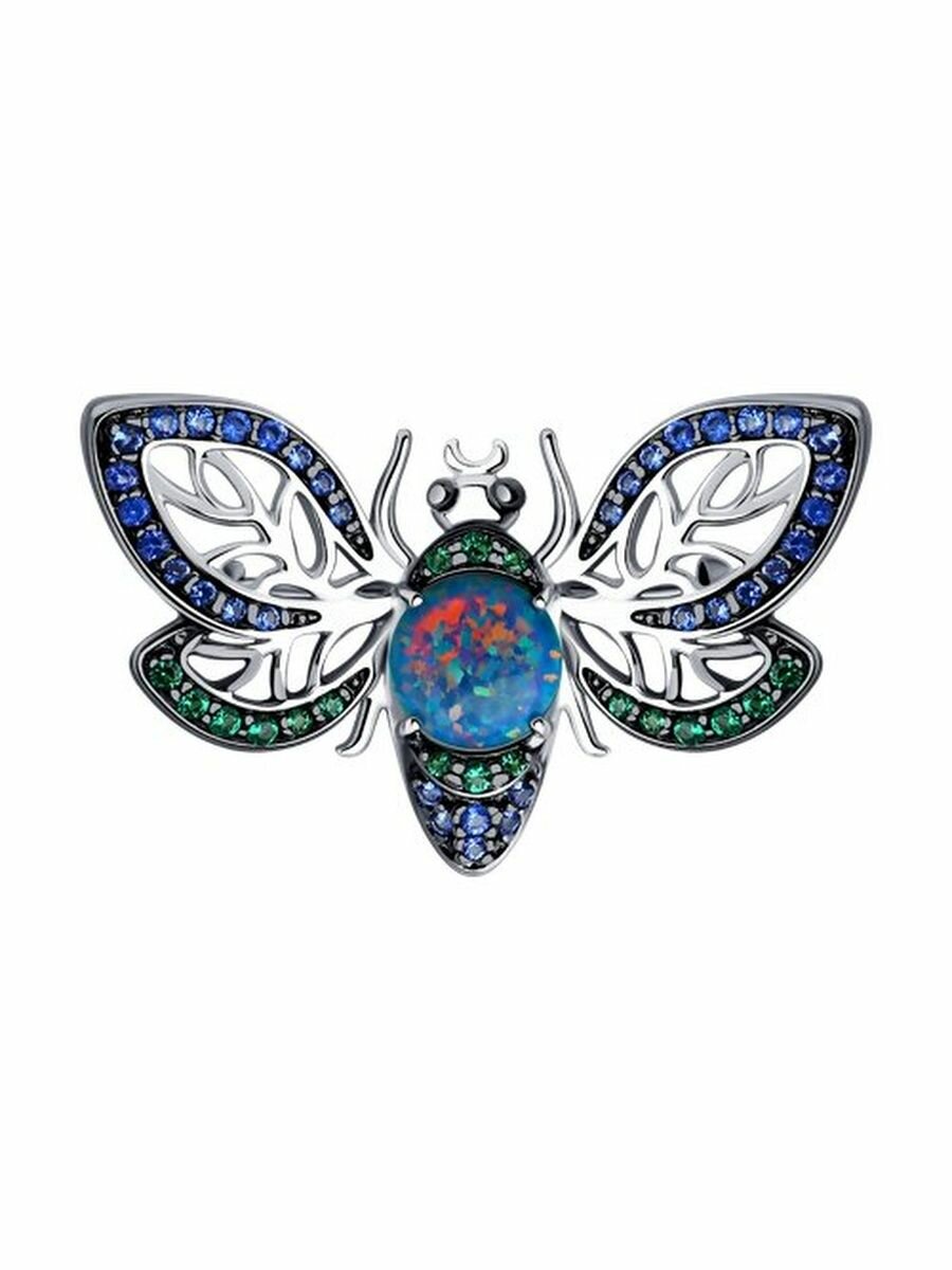 Брошь, серебро, 925 проба, родирование, опал синтетический