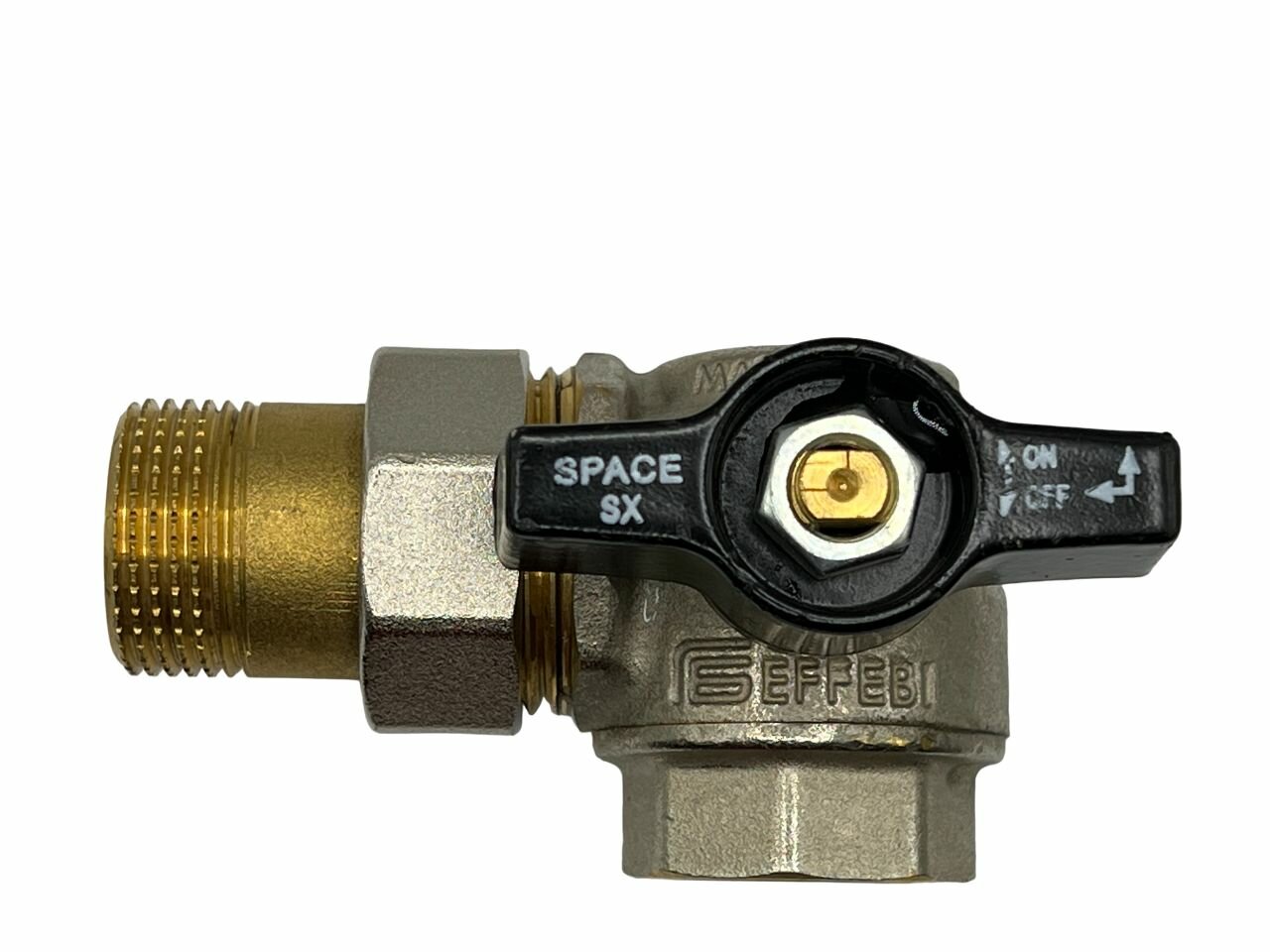 Кран шаровой угловой, американка, левый, ВP/НР, ручка - бабочка, EFFEBI, арт.2073, 1/2"