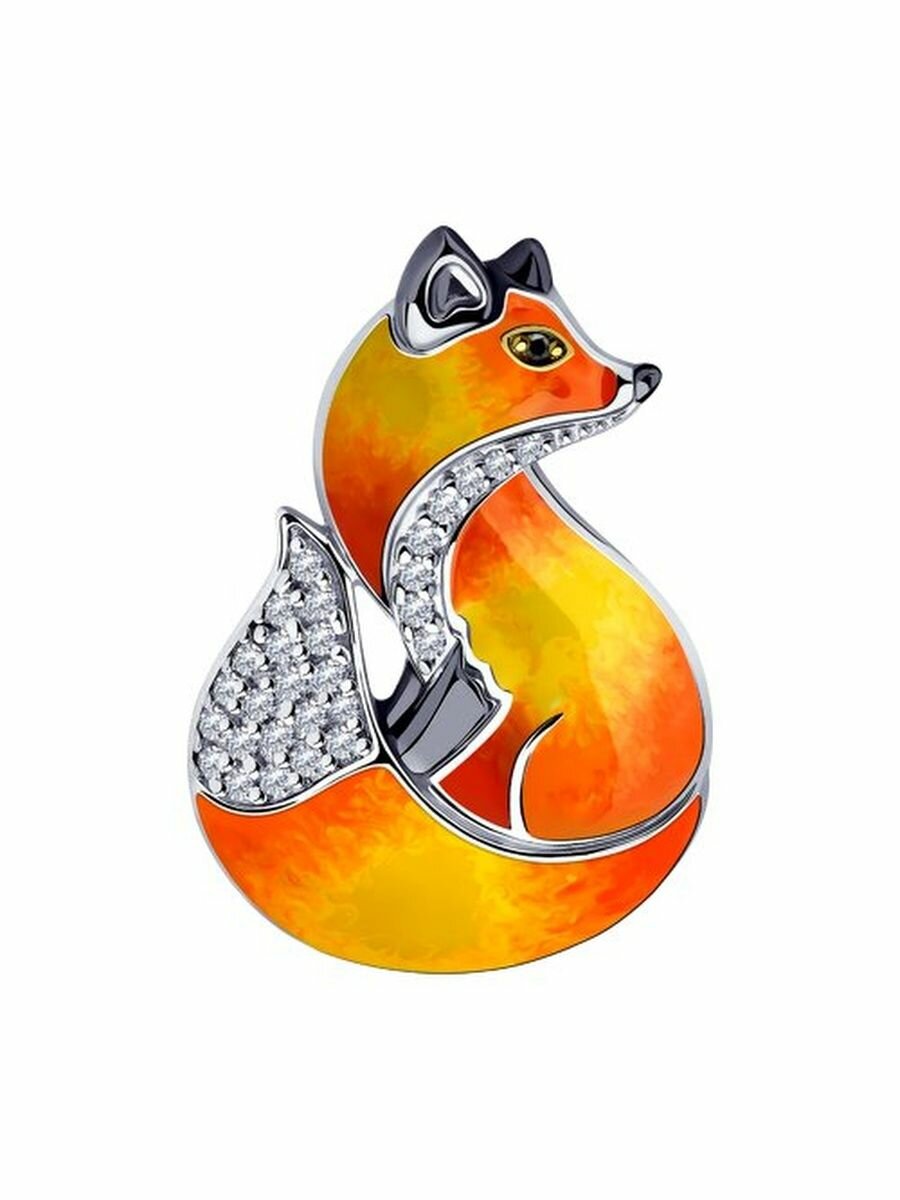 Брошь, серебро, 925 проба, родирование, фианит