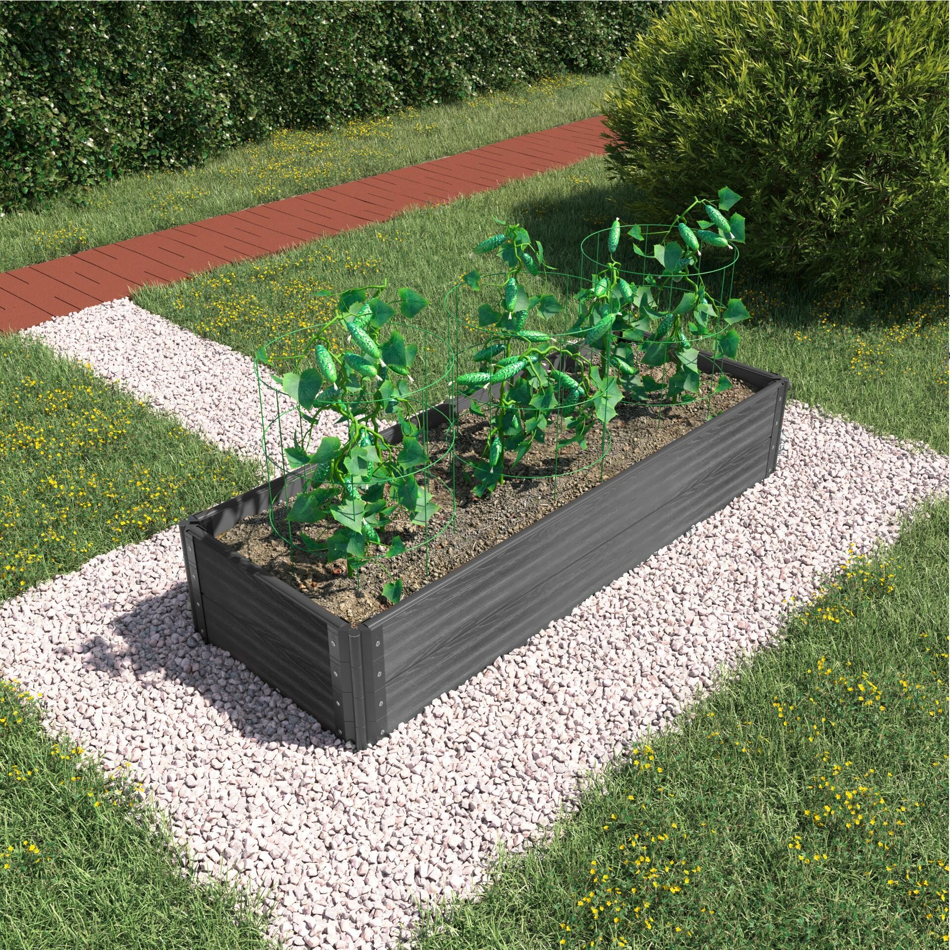 Грядка из ДПК 1.5 м x 0.5 м, (высота грядки: 30 см (15+15 см), цвет: графит)