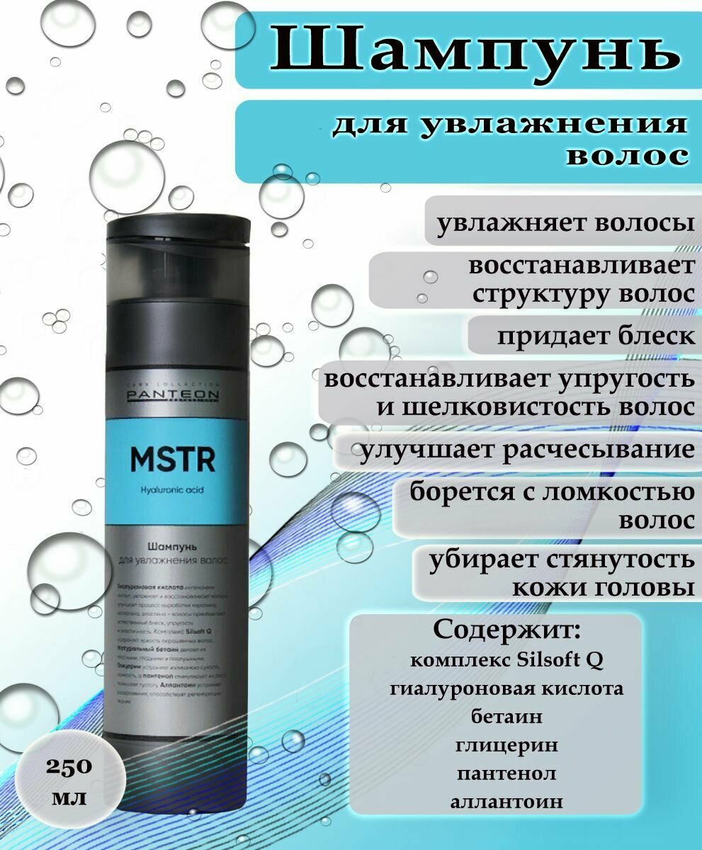 Профессиональный шампунь для увлажнения волос PANTEON MOISTURE HYALURONIC ACID, 250 мл