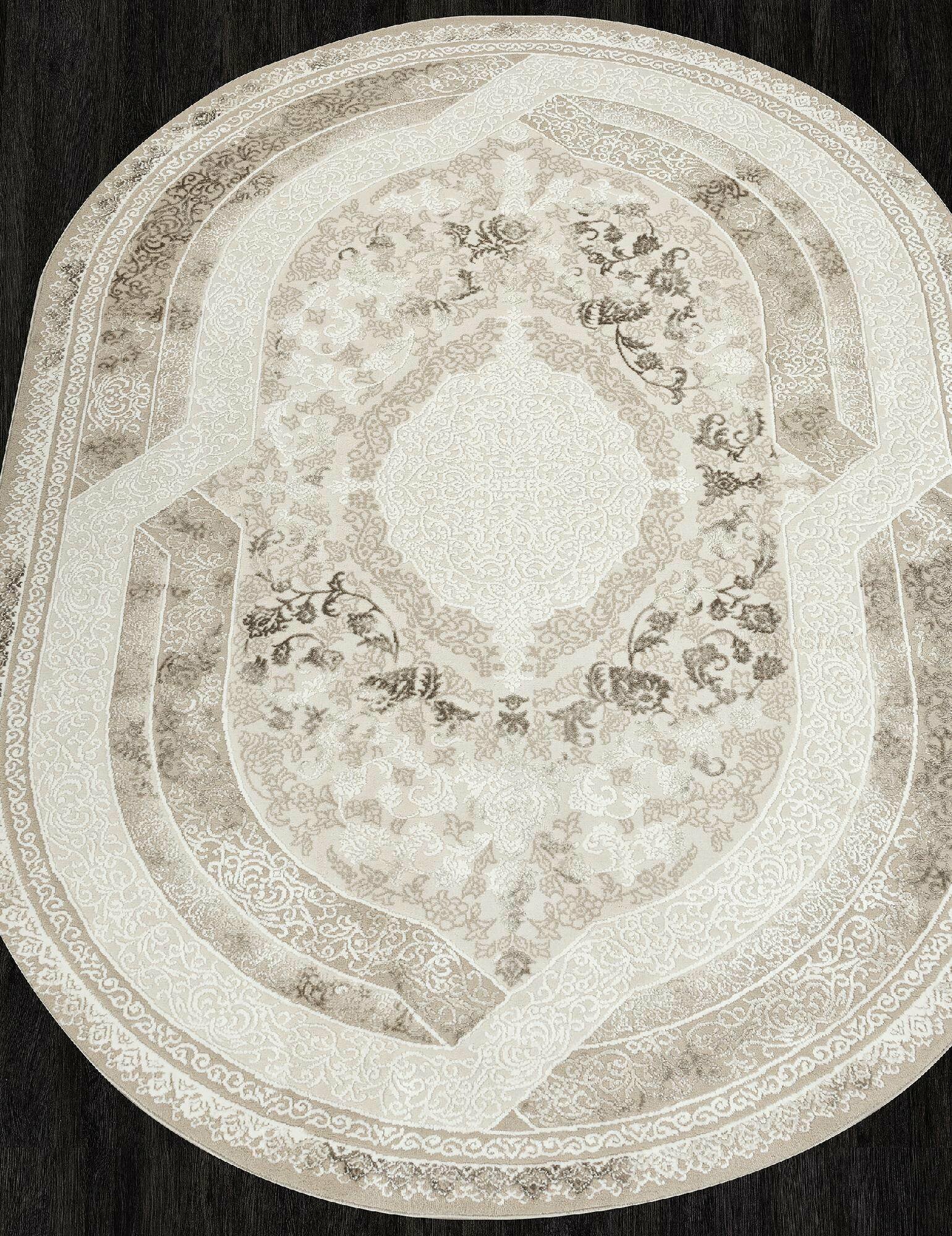 Ковер турецкий Овальный на пол в гостиную в спальню 200х290 см бежевый классический ворс 10 мм 368553 ковренок