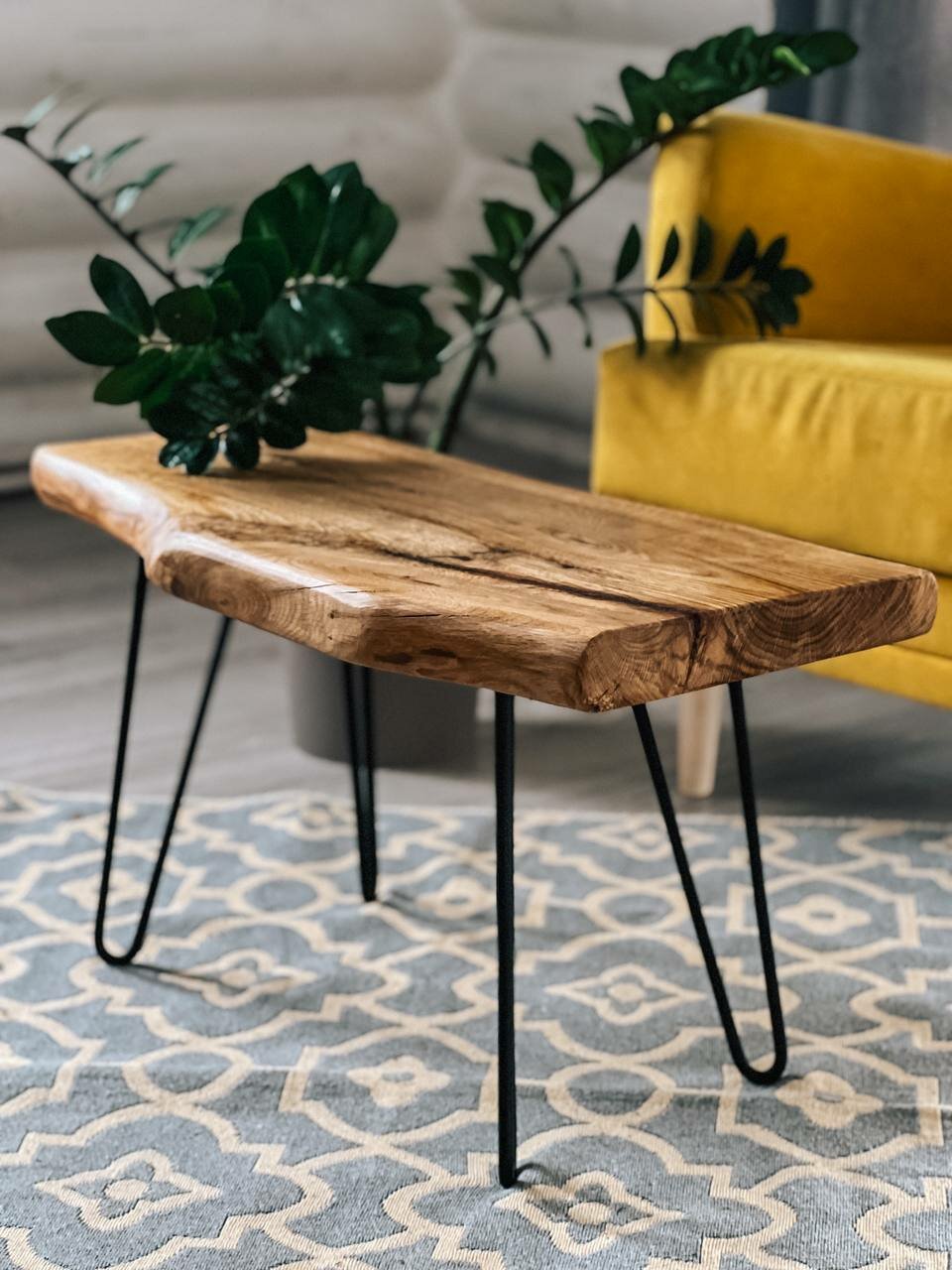 Стол лофт Native Woods, массив дуба, 35см, 4 ноги, металл, прямоугольный, стиль лофт — фото 1
