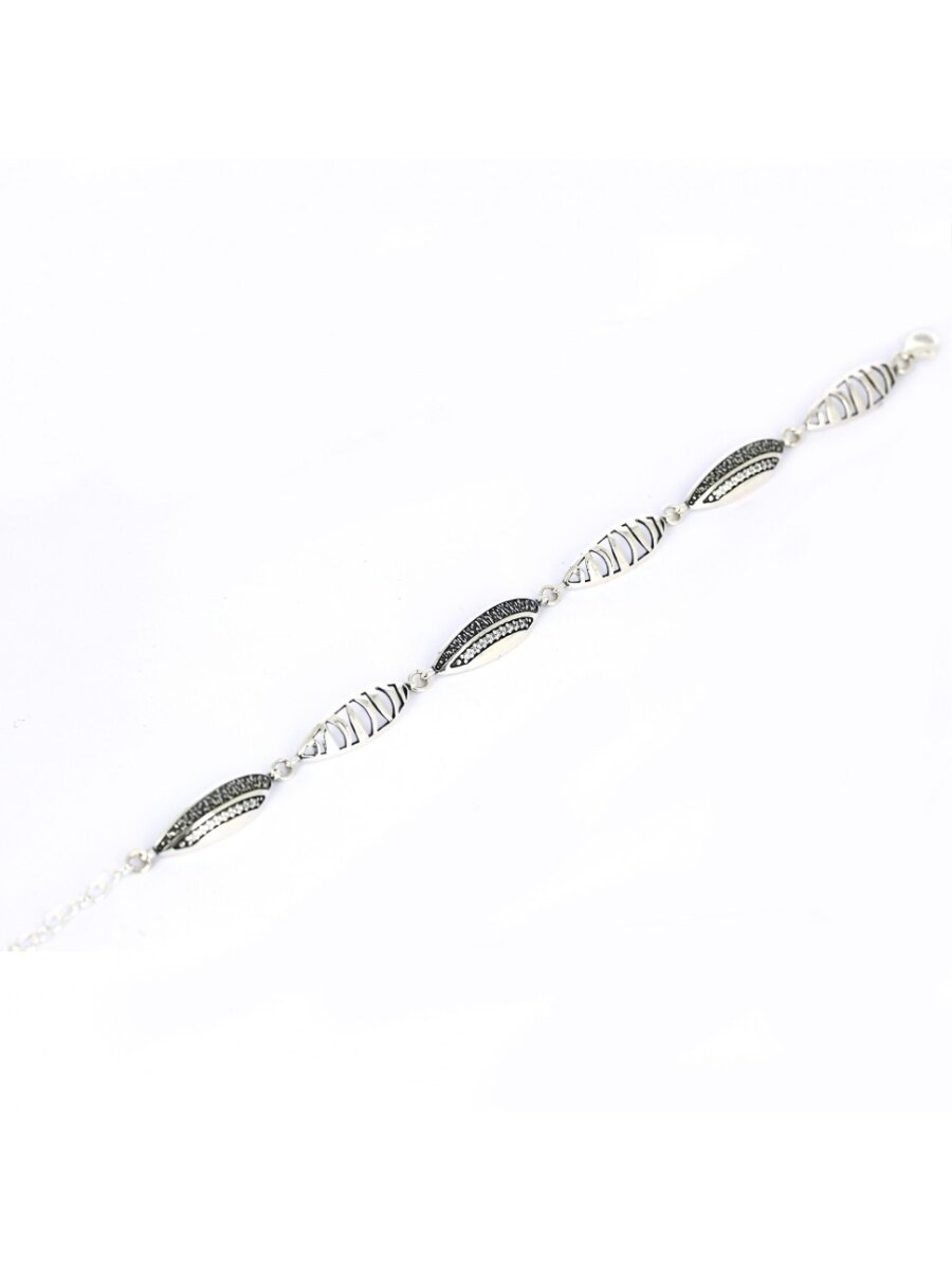 Жесткий браслет, серебро, 925 проба, оксидирование, фианит