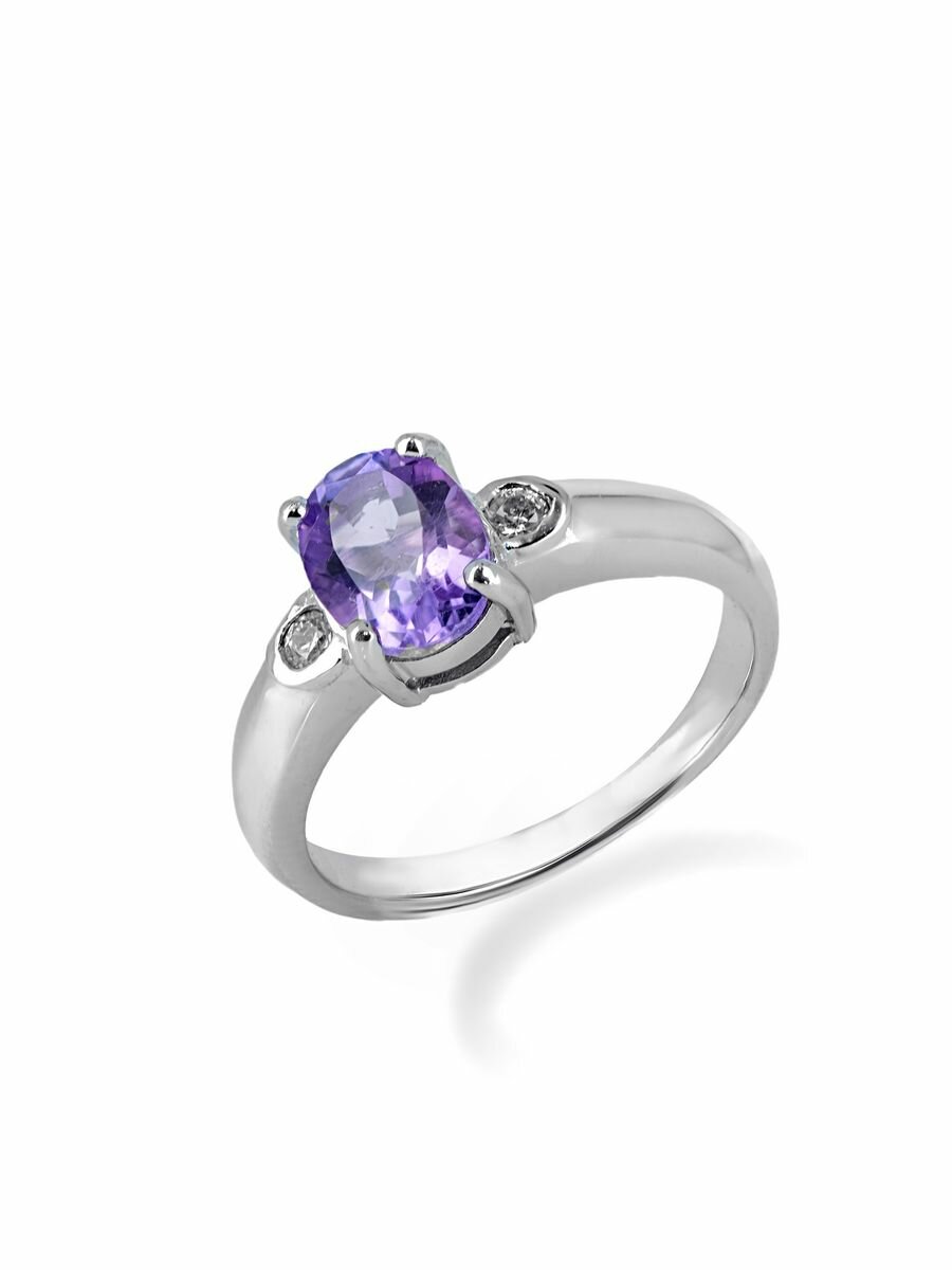 Кольцо помолвочное, серебро, 925 проба, родирование, аметист, фианит