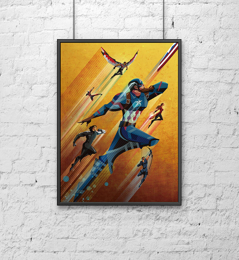 Постер для интерьера на стену (50х70 см). Мстители летящие Капитан Америка (Avengers Captain America)