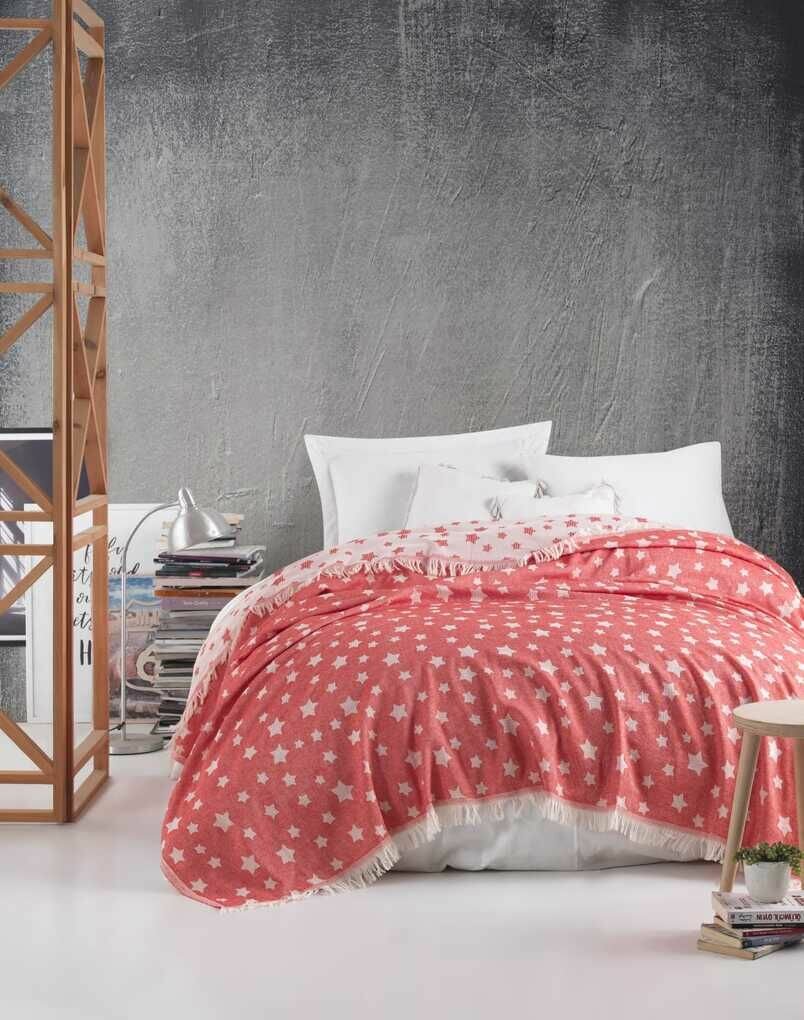 Плед на диван, кровать Евро 220х240 Турция STAR PIQUE хлопок красный