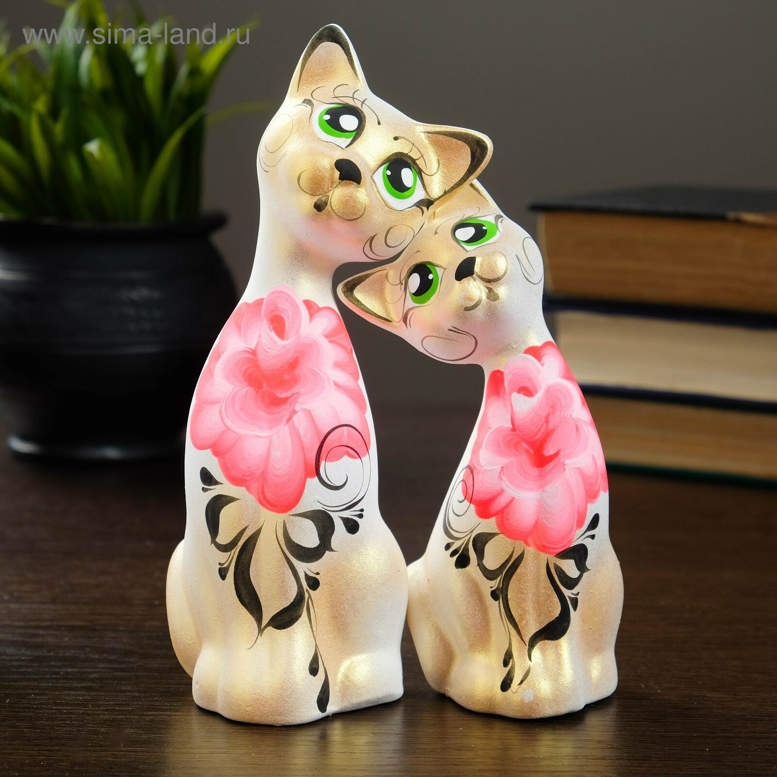 Фигура "Love Коты ушастые" 7х13х17см белые/золото (набор 2шт)