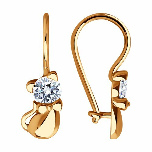 Серьги, красное золото, 585 проба, фианит