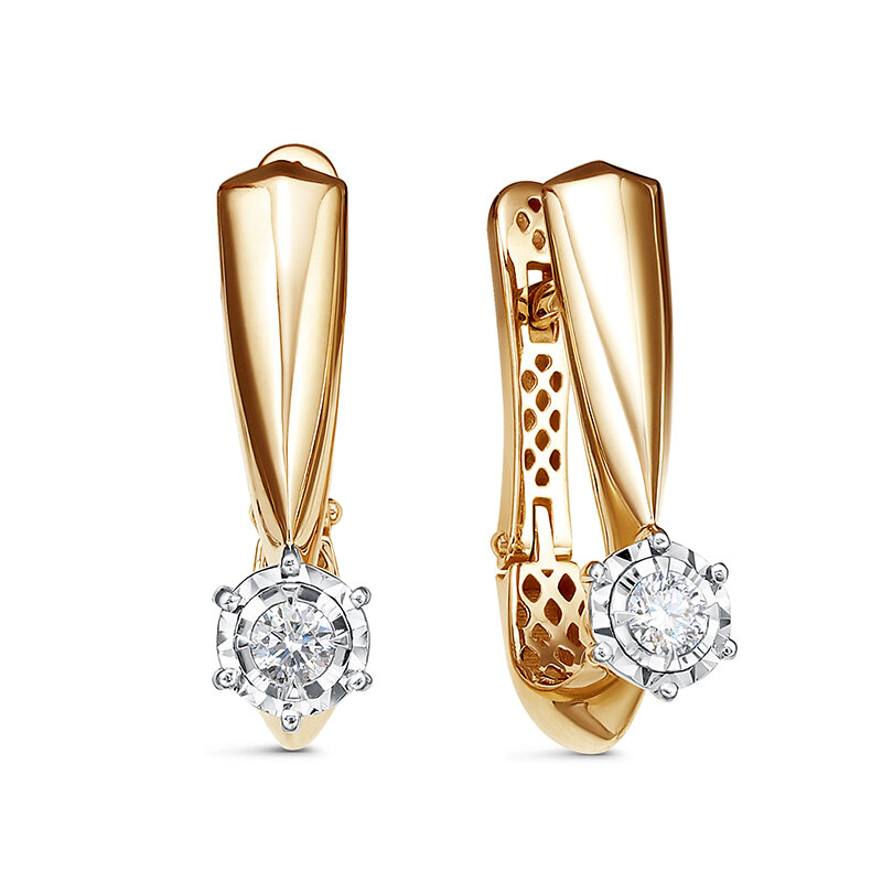 Серьги красное золото, 585 проба, бриллиант