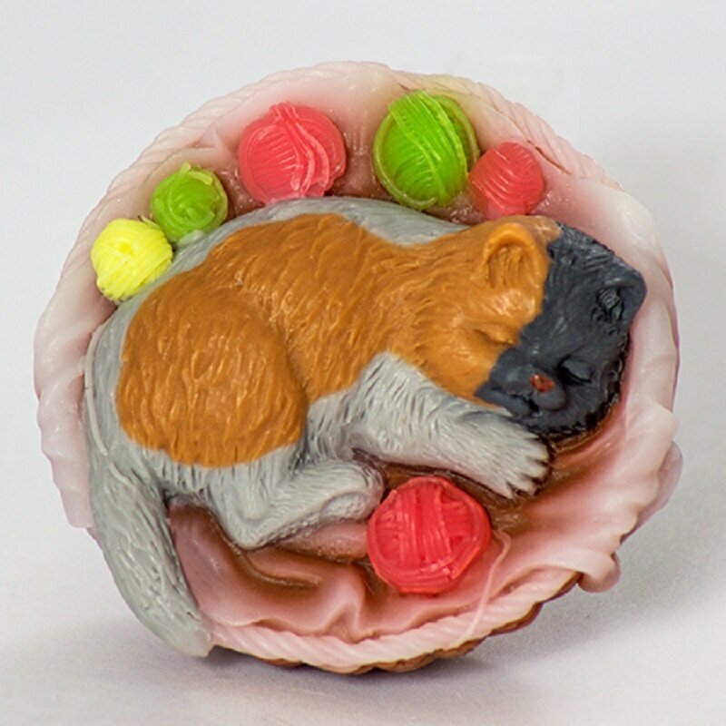 Силиконовая форма для мыла Котенок в корзинке 3D, для свечей, гипса 1шт